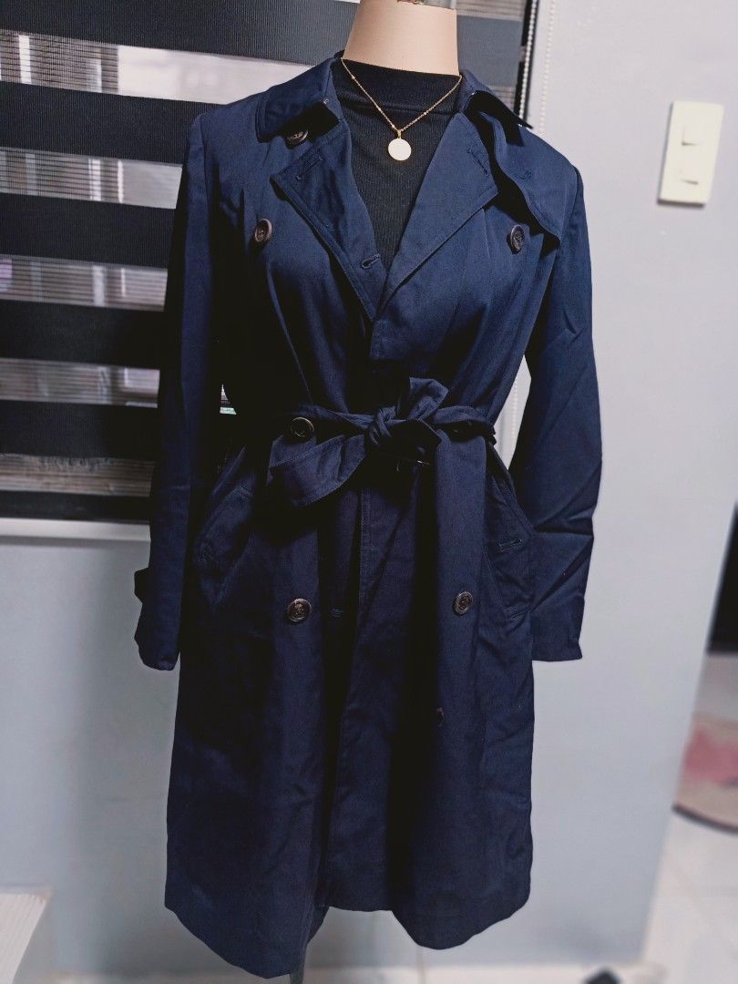 Dark Blue Trench Coat, Women's Fashion, Coats, Jackets and Outerwear on ...