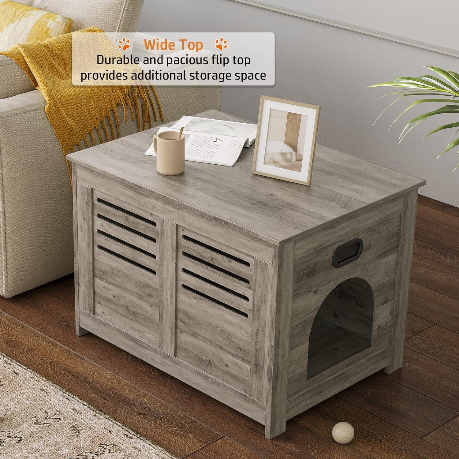 DINZI LVJ Litter Box Furniture, Flip Top Hidden Cat Washroom with ...