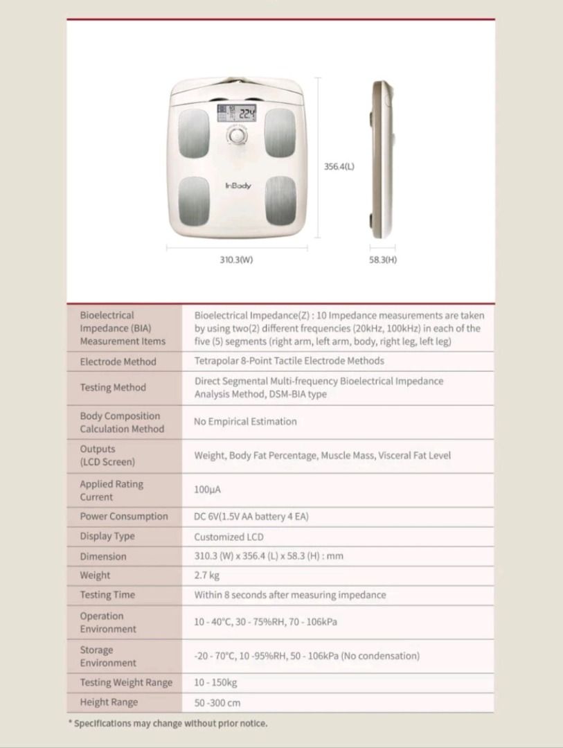 InBody Dial H20N Weighing Machine, Health & Nutrition, Health Monitors ...