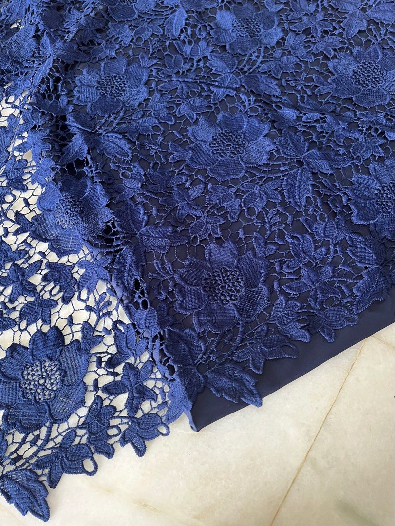 Kain Ela Prada Lace - Biru, Women's Fashion, Muslimah Fashion ...