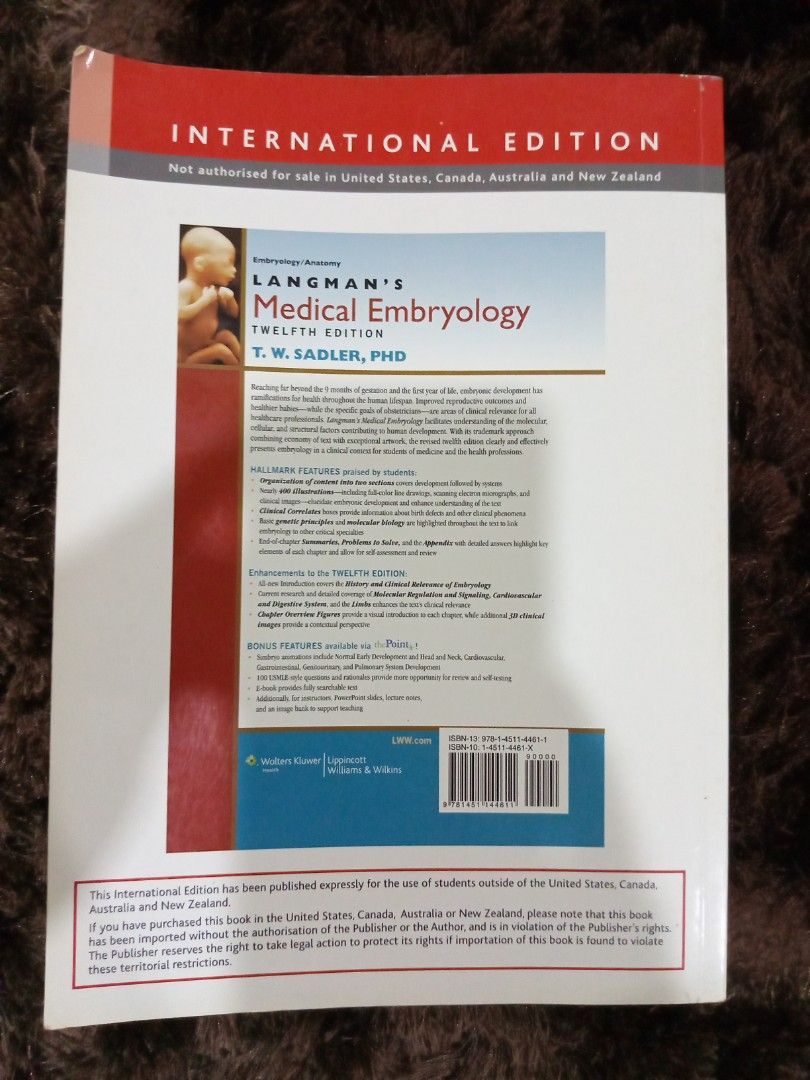 Langman's medical embryology, Hobbies & Toys, Books & Magazines, Textbooks on Carousell