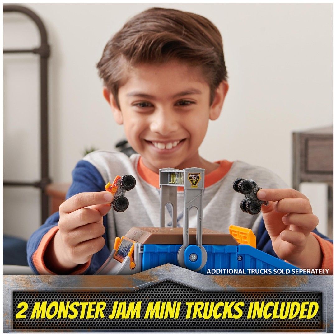 Monster Jam Mini Freestyle Flip Arena Playset and Storage with 2 Mini ...