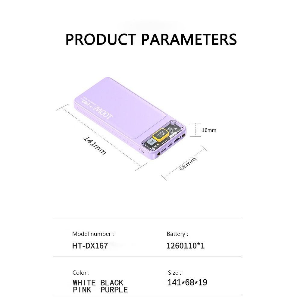 Powerbank 100W Super Fast Charging LED Light Qc3.0 Charger Digital ...