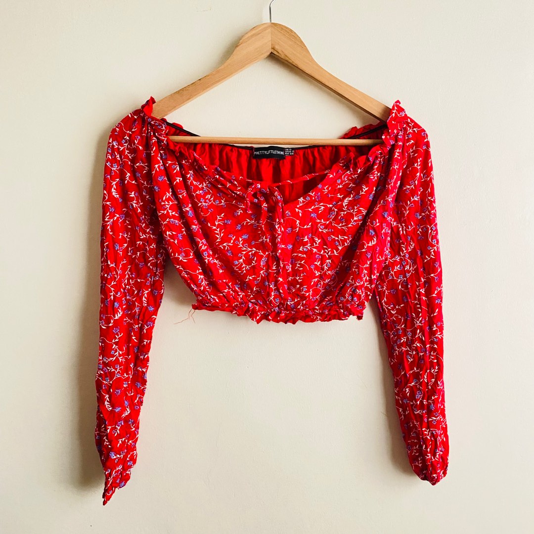 Pretty Little Thing Cropped Red Top, Women's Fashion, Tops, Blouses on ...
