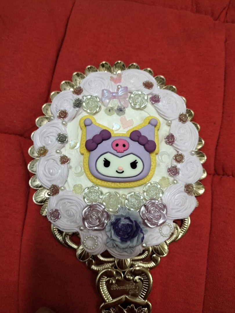 Purple Kuromi Sanrio-Inspired Decoden Hand Mirror, Furniture & Home ...