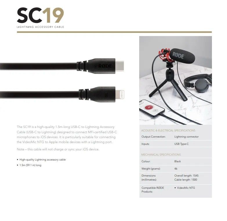 Rode SC19 USB C to Lightning Cable 1.5m, Computers & Tech, Parts ...