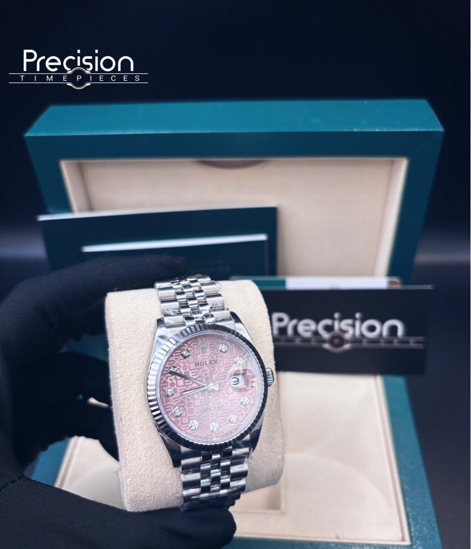Rolex 126234 DateJust 36 Pink Computer 10-Diamond Hour Markers Fluted ...