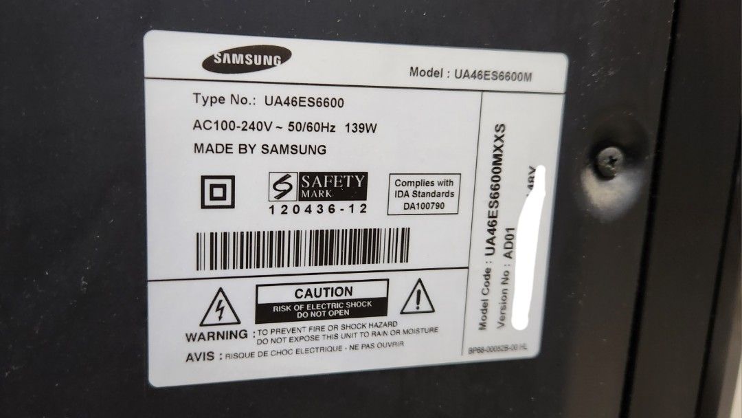 Samsung TV 46 inch UA46ES6600, TV & Home Appliances, TV & Entertainment ...
