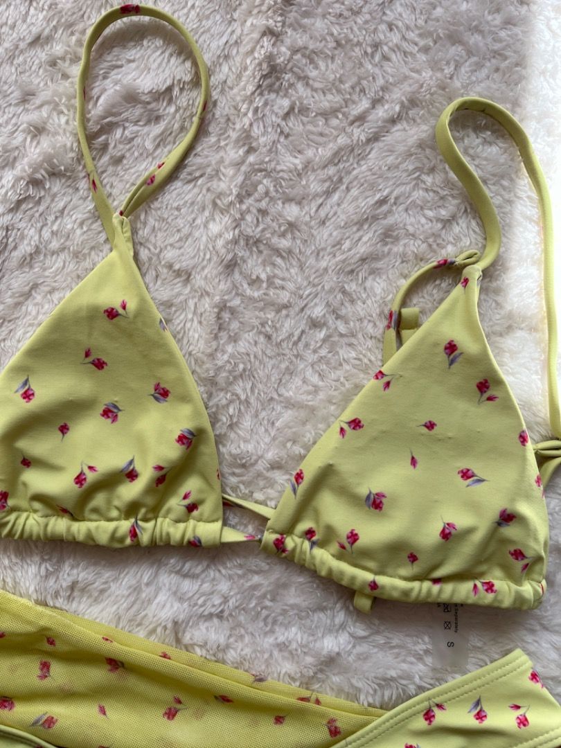shein yellow triangle bikini set, Women's Fashion, Swimwear, Bikinis ...