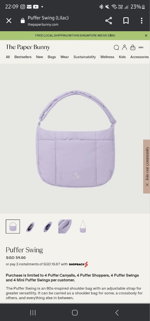 The Paper Bunny Puffer Swing (Lilac), Women's Fashion, Bags & Wallets ...