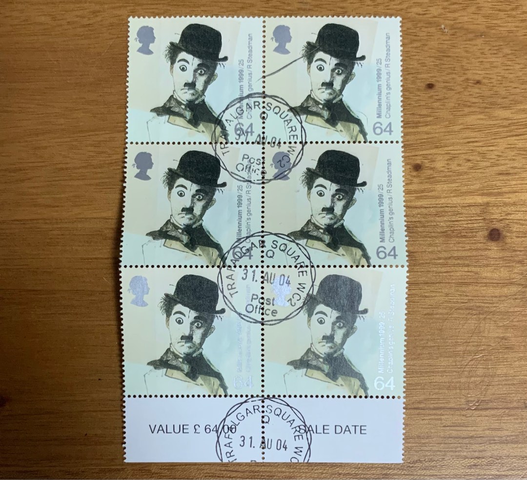 UK stamp block of 6 - Charlie Chaplin famous film comedian fine ...
