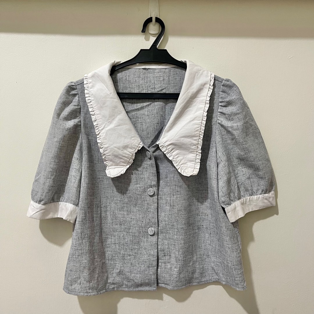 VINTAGE TOP WITH COLLAR, Women's Fashion, Tops, Blouses on Carousell