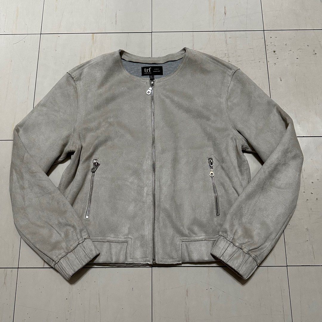 ZARA TRF Gray Suede Bomber Jacket, Women's Fashion, Coats, Jackets and ...