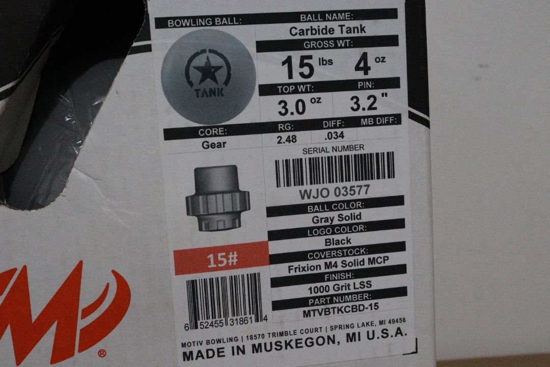 15-pound Carbide Tank MOTIV Bowling Ball, Sports Equipment, Sports ...
