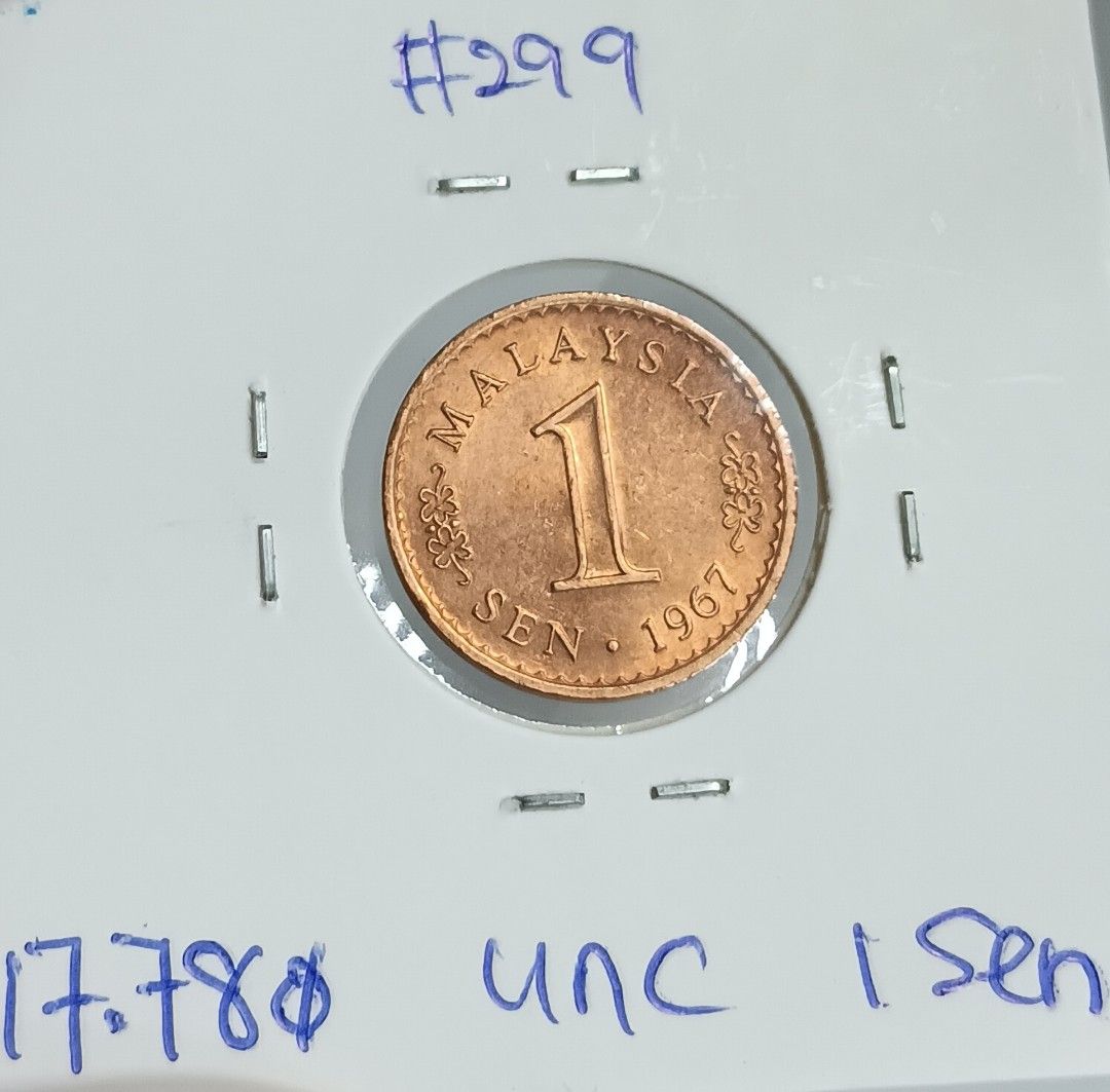 1 Cent Malaysia 1st Series Coin 1967 (UNC) #299, Hobbies & Toys ...