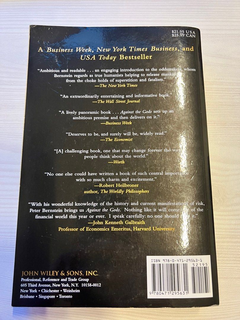Against the Gods The Remarkable Story of Risk by Peter L. Bernstein ...