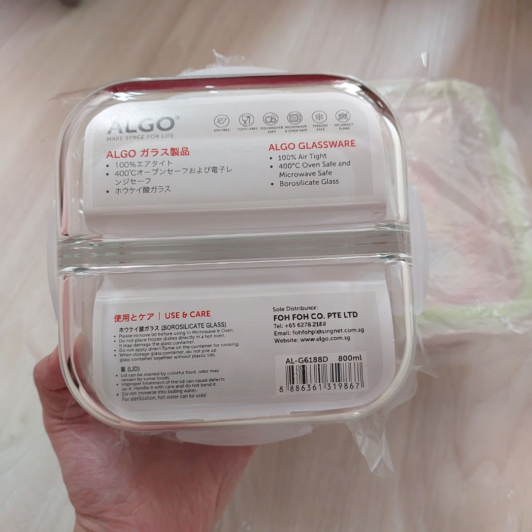 Algo Glassware 800ml Airtight Container Food Storage Box Lunch Glass ...