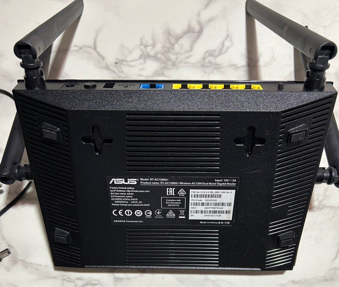 Asus RT-AC1200G Plus Dualband Wireless-AC1200 Gigabit Router + built-in ...