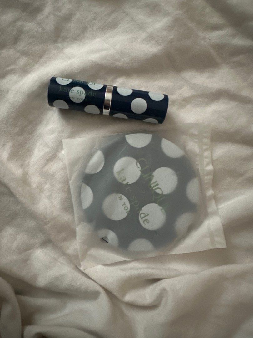 Authentic Clinique x Kate Spade Polka Dot Navy Blue Round Mirror and ...