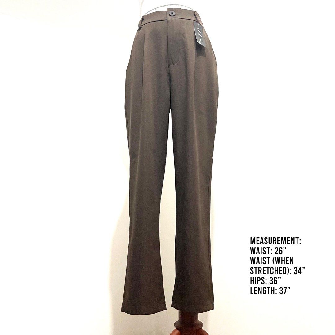 BKK Brown Half Elastic Garterized High Waist Semi Slim Cut Trouser ...
