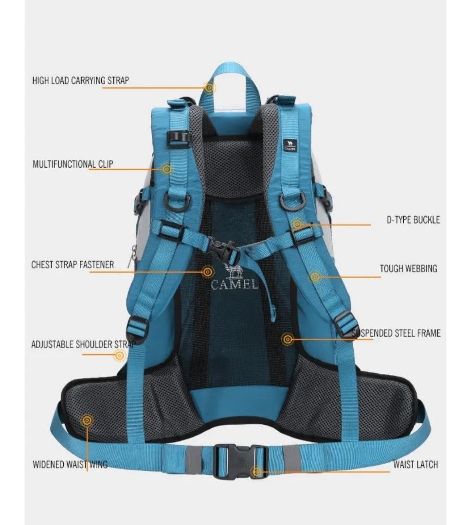 Camel 40L Waterproof Hiking / Travelling Backpack, Women's Fashion ...