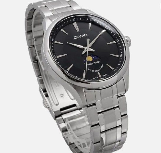 Casio Standard Analog Moon Phase/Moonphase Black Dial Quartz MTP-M100D ...