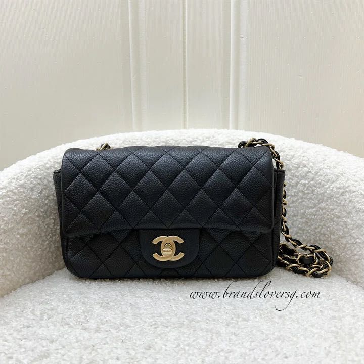 Chanel Classic Mini Rectangle Flap in 15C Black Caviar and AGHW (20 ...