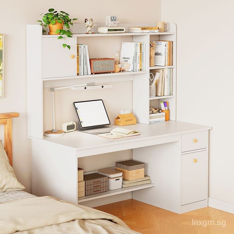 Children's Study Desk Home Simple Desk Bookshelf Integrated Table Bedroom Student Writing Table ...