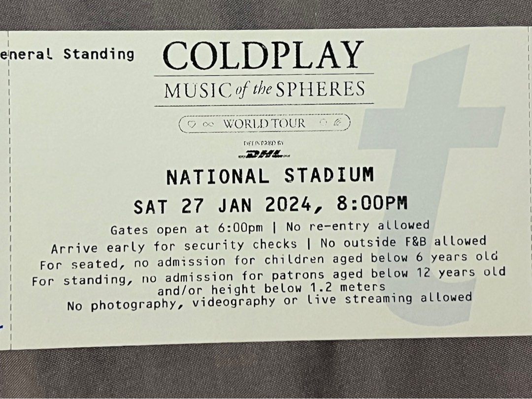 Coldplay 27 Jan Standing Zone physical ticket, Tickets & Vouchers ...