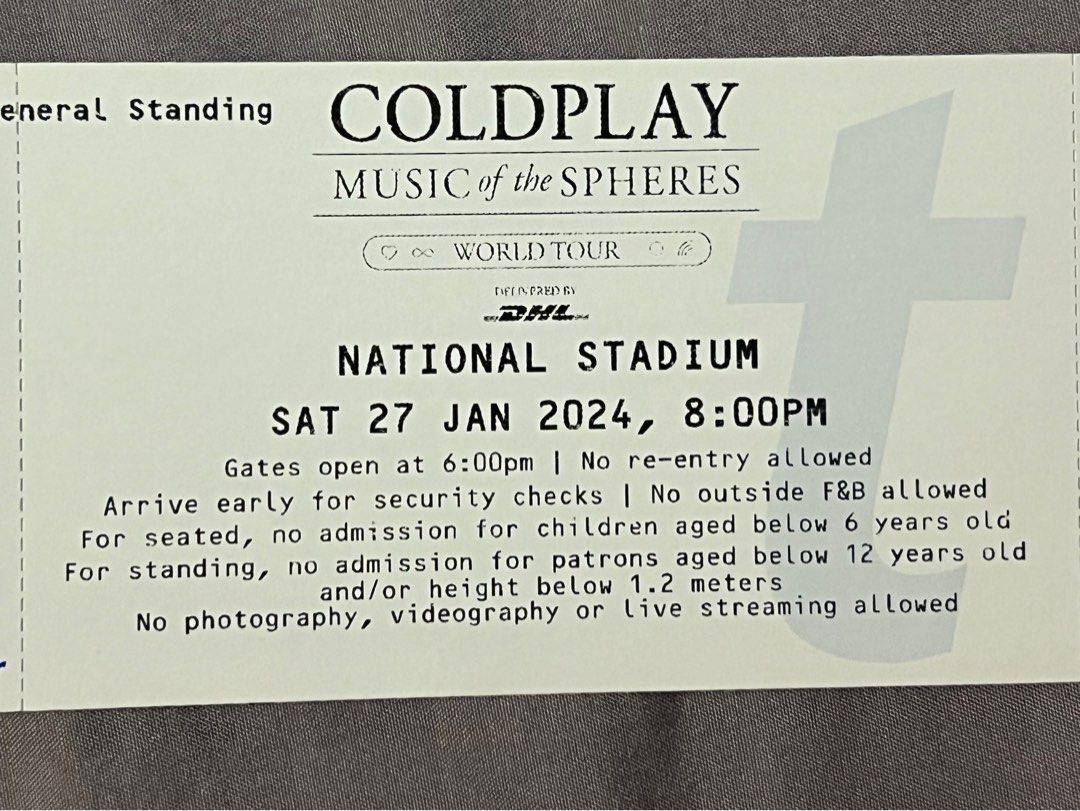 Coldplay 27 Jan Standing Zone physical ticket, Tickets & Vouchers ...