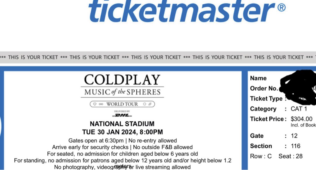 Coldplay - 2 x CAT 1 ticket - 30 Jan 2024 (SG), Tickets & Vouchers ...