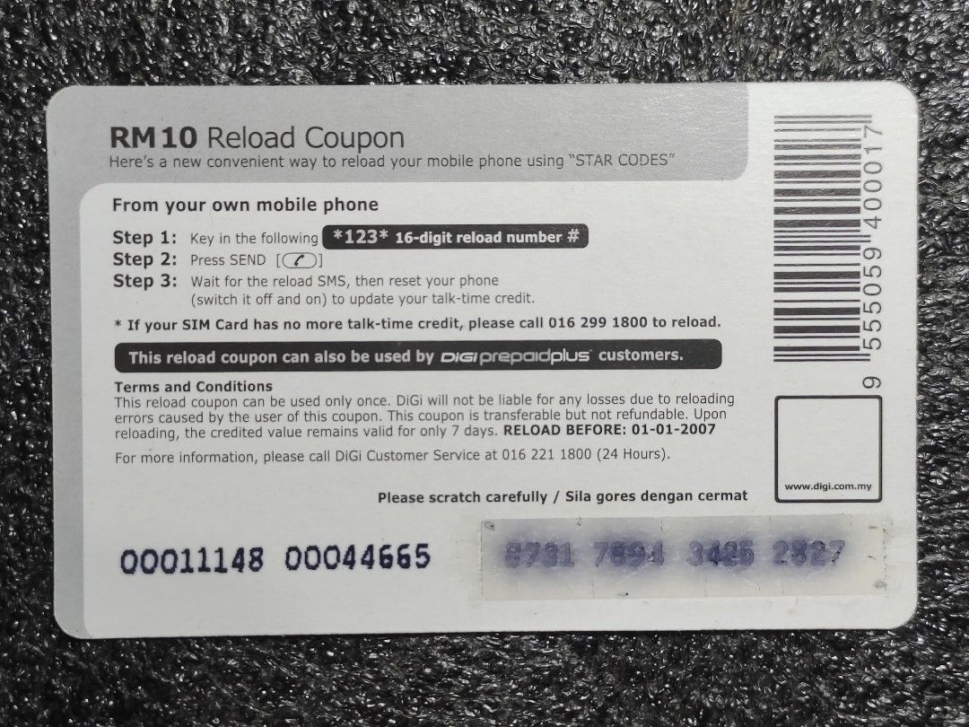 DiGi Prepaid RM10 Used Reload Card, Hobbies & Toys, Collectibles ...
