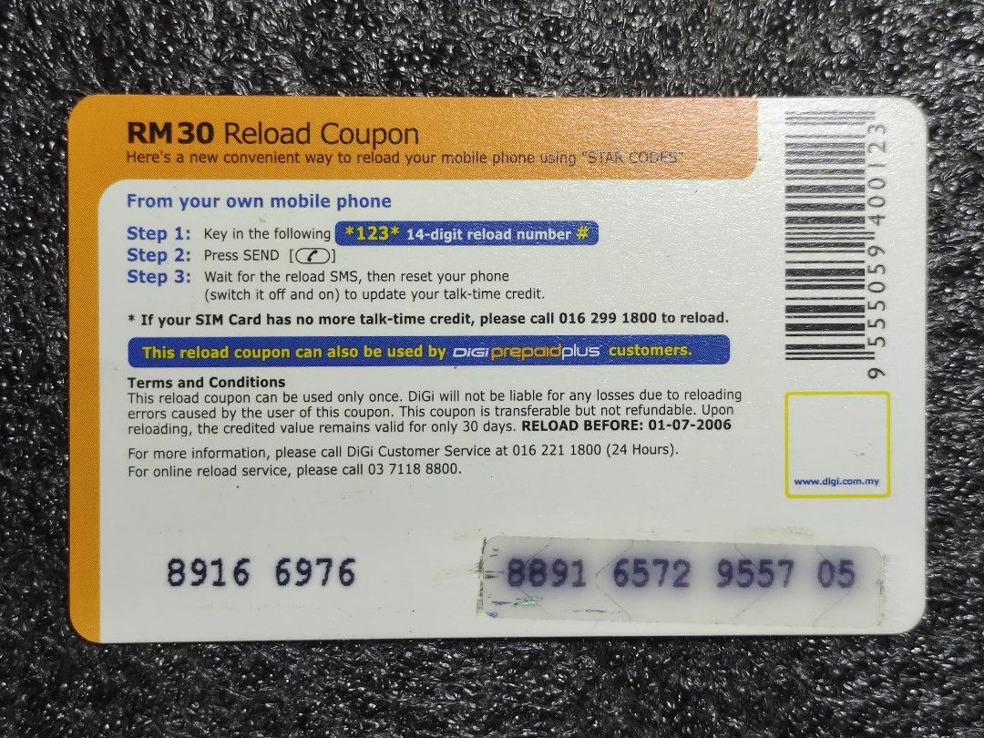 DiGi Prepaid RM30 Used Reload Card, Hobbies & Toys, Collectibles ...
