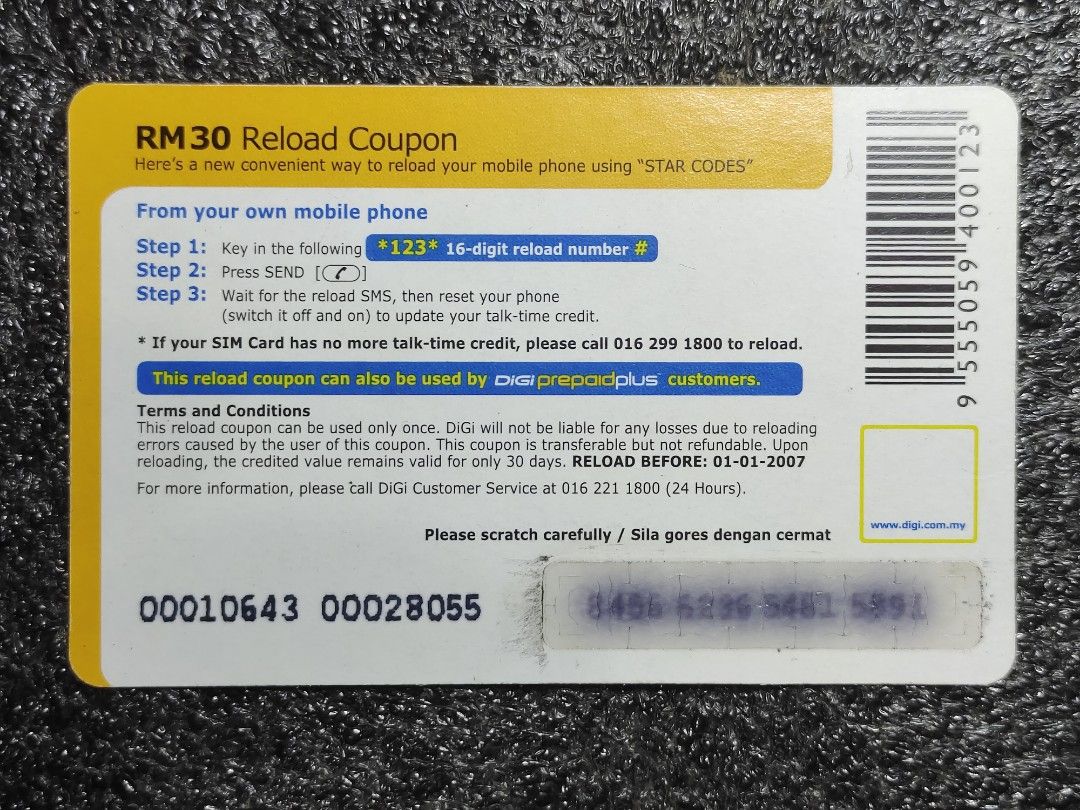 DiGi Prepaid RM30 Used Reload Card, Hobbies & Toys, Collectibles ...