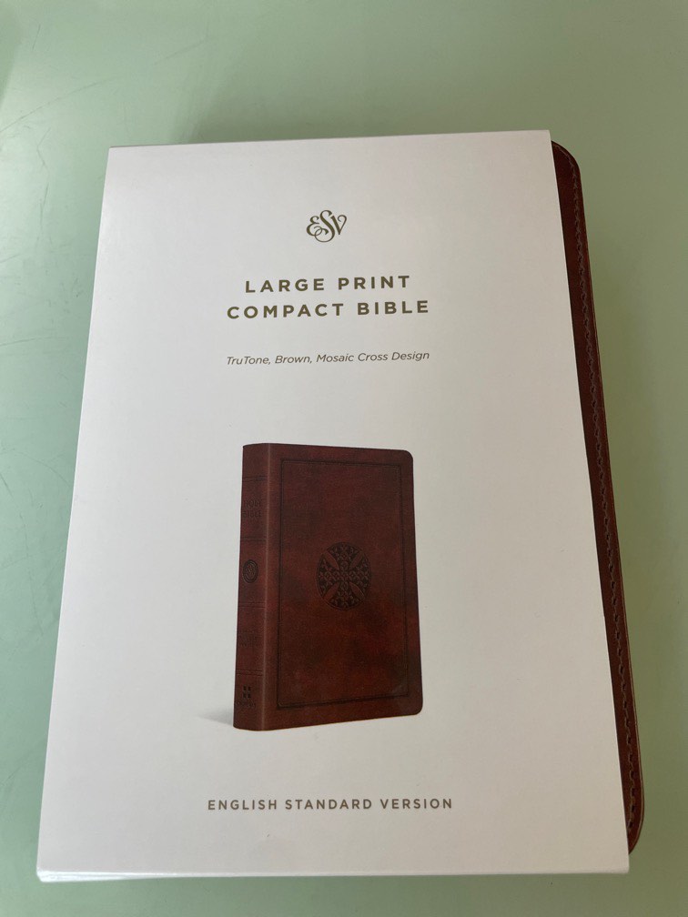 ESV Large Print Compact Bible, Trutone Brown Mosaic Cross Design ...