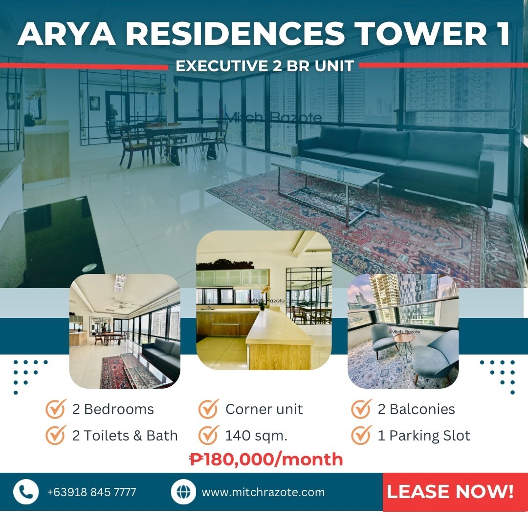 Executive 2-Bedroom Corner Unit with 2 Balconies for Lease at Arya ...