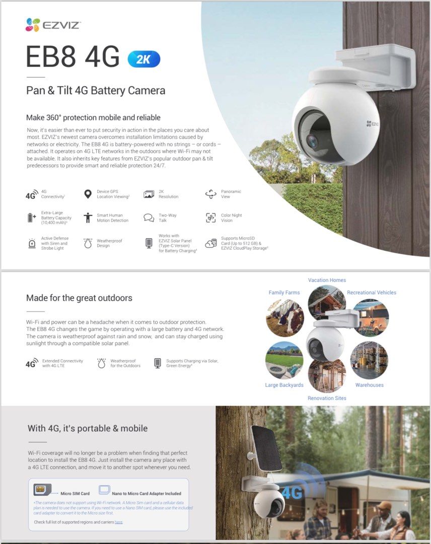 Ezviz 4G Sim Card 2K Pan & Tilt 4G Battery IP Camera [10,400mAh Battery ...
