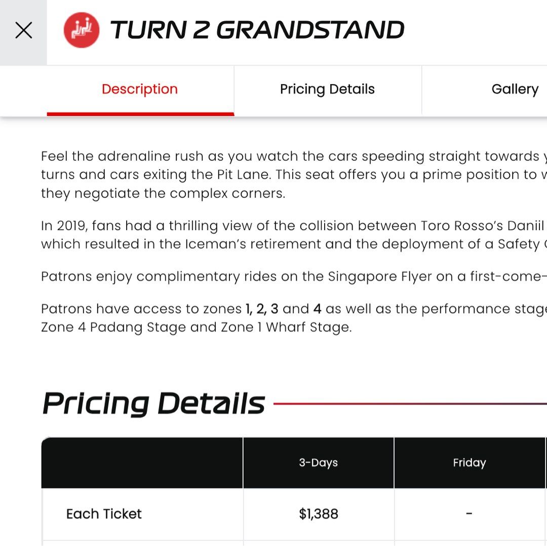 F1 Singapore GP 2024 Turn 2 Grandstand Ticket Section A2 Formula One ...