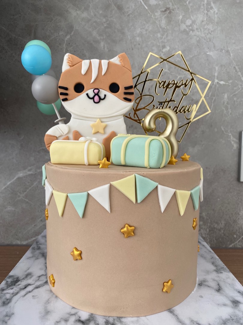 Fondant Birthday Cake Dummy (dalemnya gabus) tema kucing cat, Bayi ...