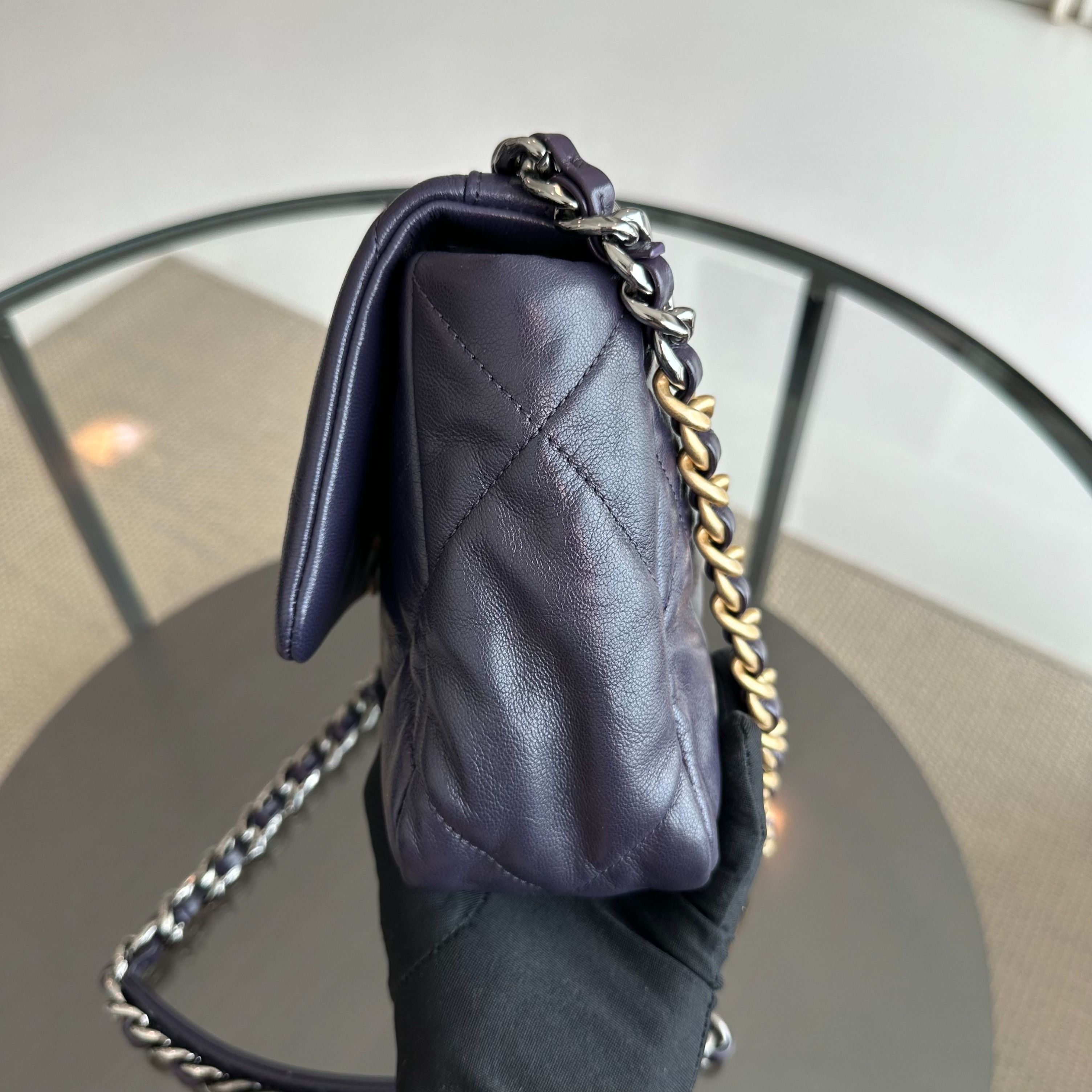 *Full Set, Receipt* Chanel C19 Small 19 Bag Goatskin Dark Purple 3-Tone ...