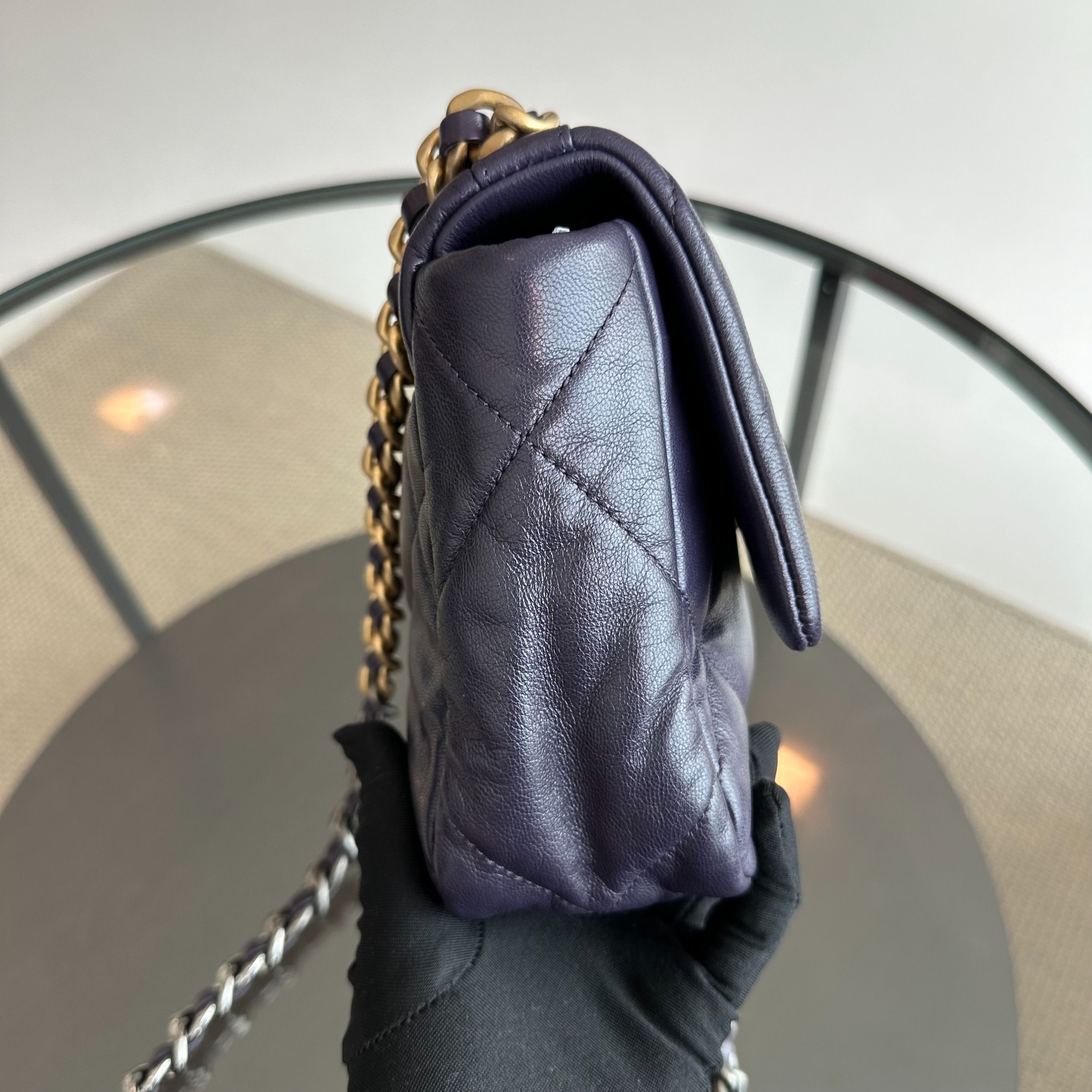 *Full Set, Receipt* Chanel C19 Small 19 Bag Goatskin Dark Purple 3-Tone ...