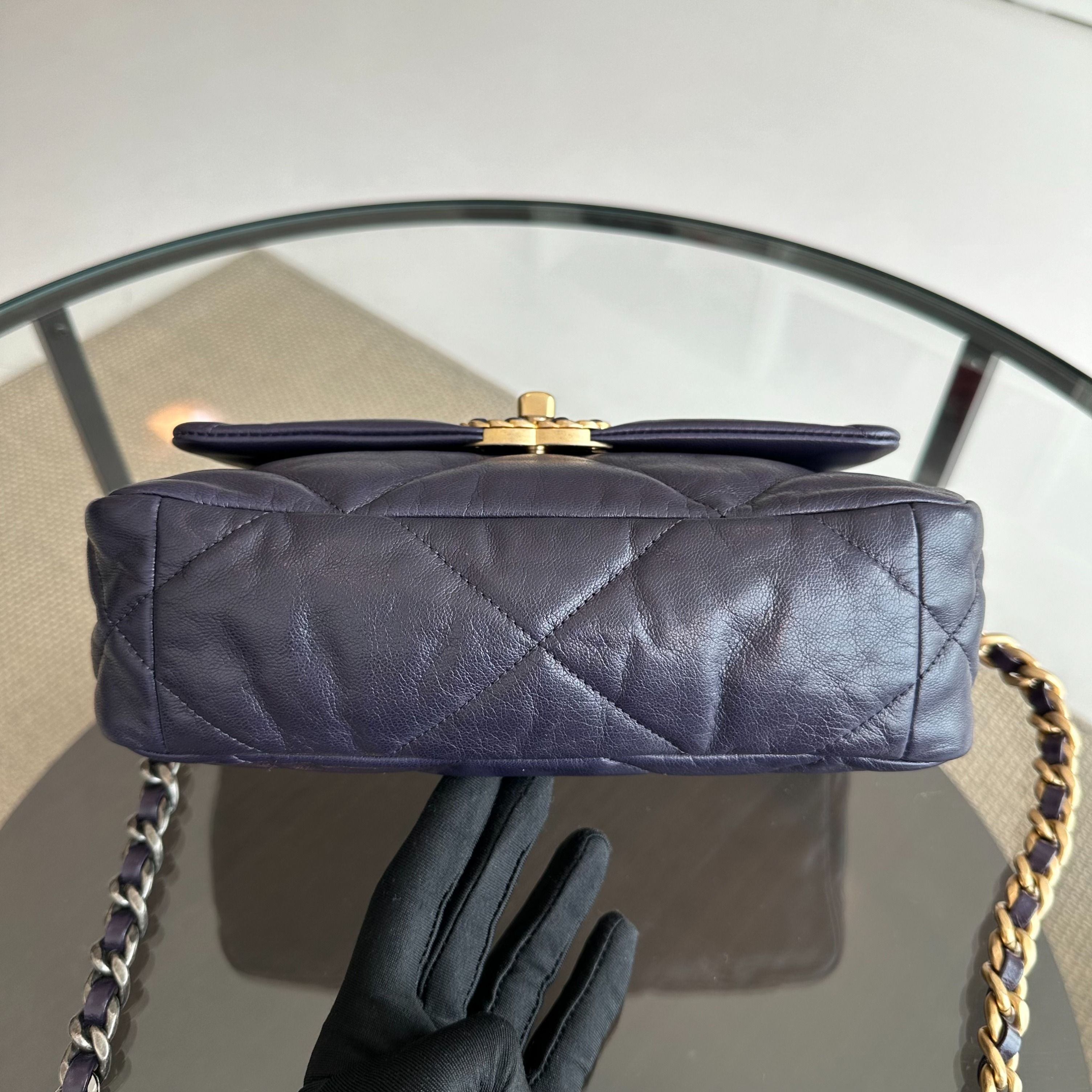 *Full Set, Receipt* Chanel C19 Small 19 Bag Goatskin Dark Purple 3-Tone ...
