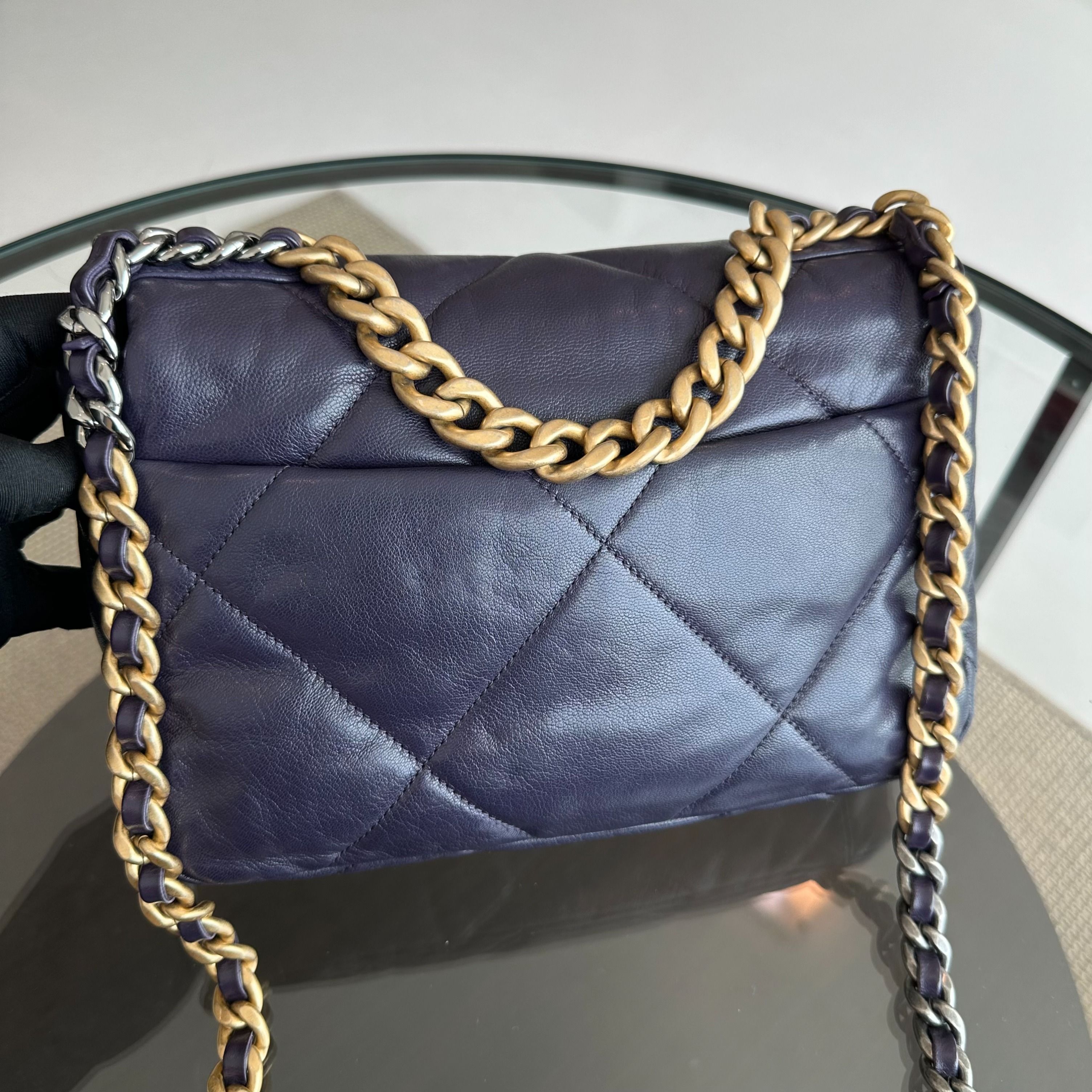 *Full Set, Receipt* Chanel C19 Small 19 Bag Goatskin Dark Purple 3-Tone ...