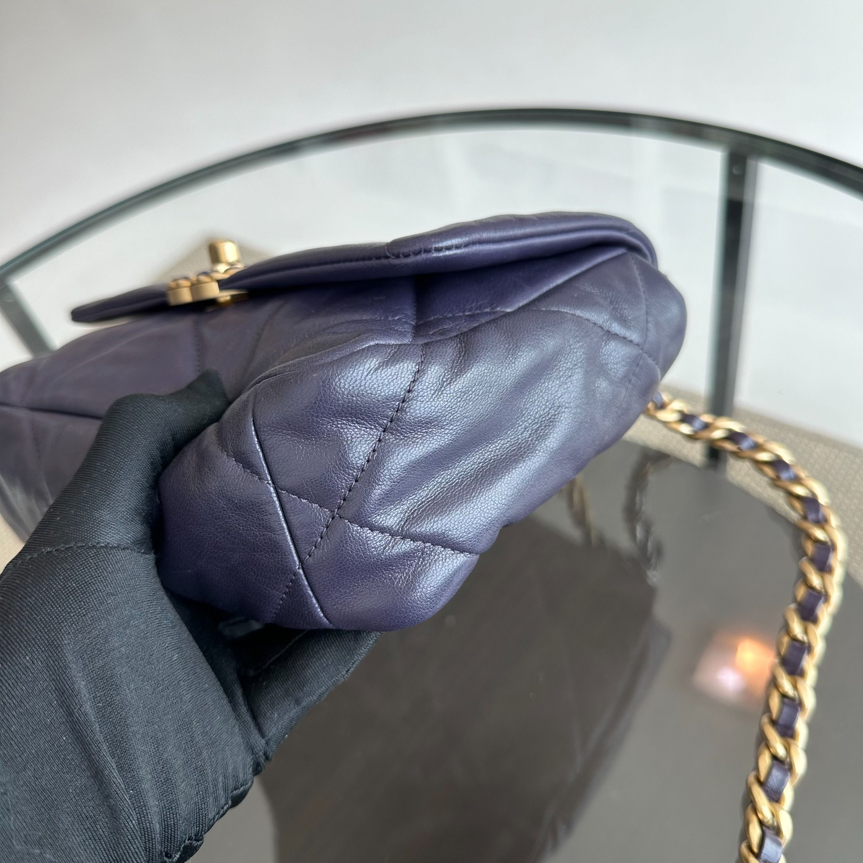 *Full Set, Receipt* Chanel C19 Small 19 Bag Goatskin Dark Purple 3-Tone ...