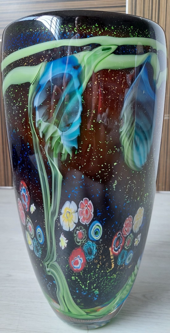 Handmade Australian Deep Blue Ocean design Glass Vase, Furniture & Home ...
