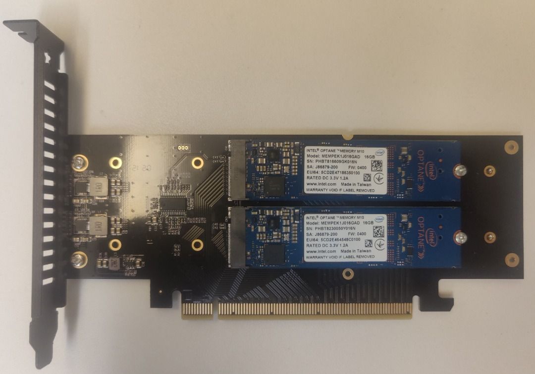 Intel Optane 傲騰 SSD 固態硬盤加速卡 M10 16g x 4 NVMe M.2 + PCIe 3.0x16 4盤拆分卡 ...