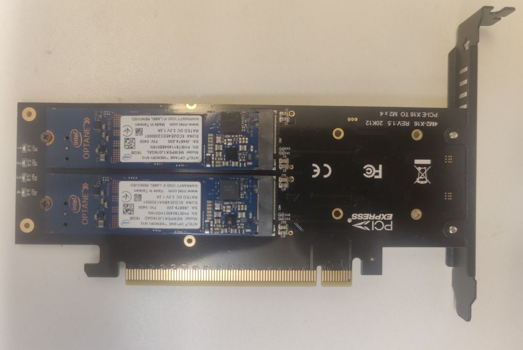 Intel Optane 傲騰 SSD 固態硬盤加速卡 M10 16g x 4 NVMe M.2 + PCIe 3.0x16 4盤拆分卡 ...
