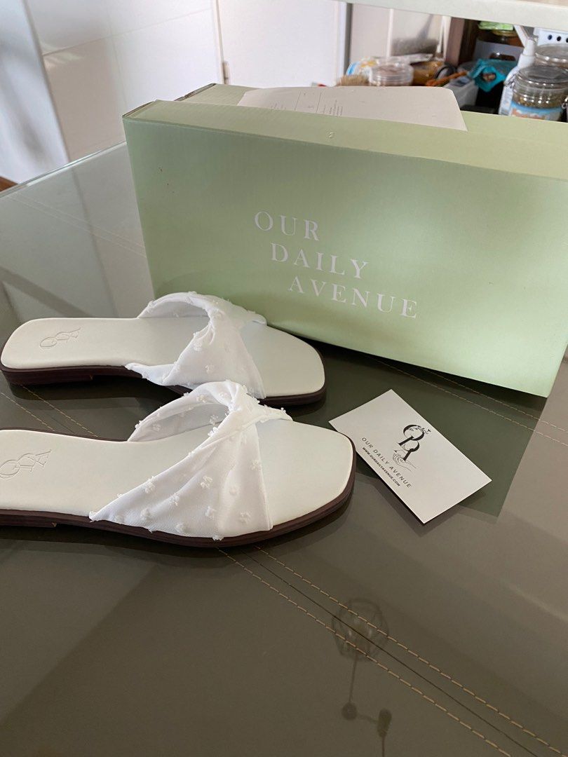 Lacey Swiss Dot Sliders (White), Women's Fashion, Footwear, Sandals on ...