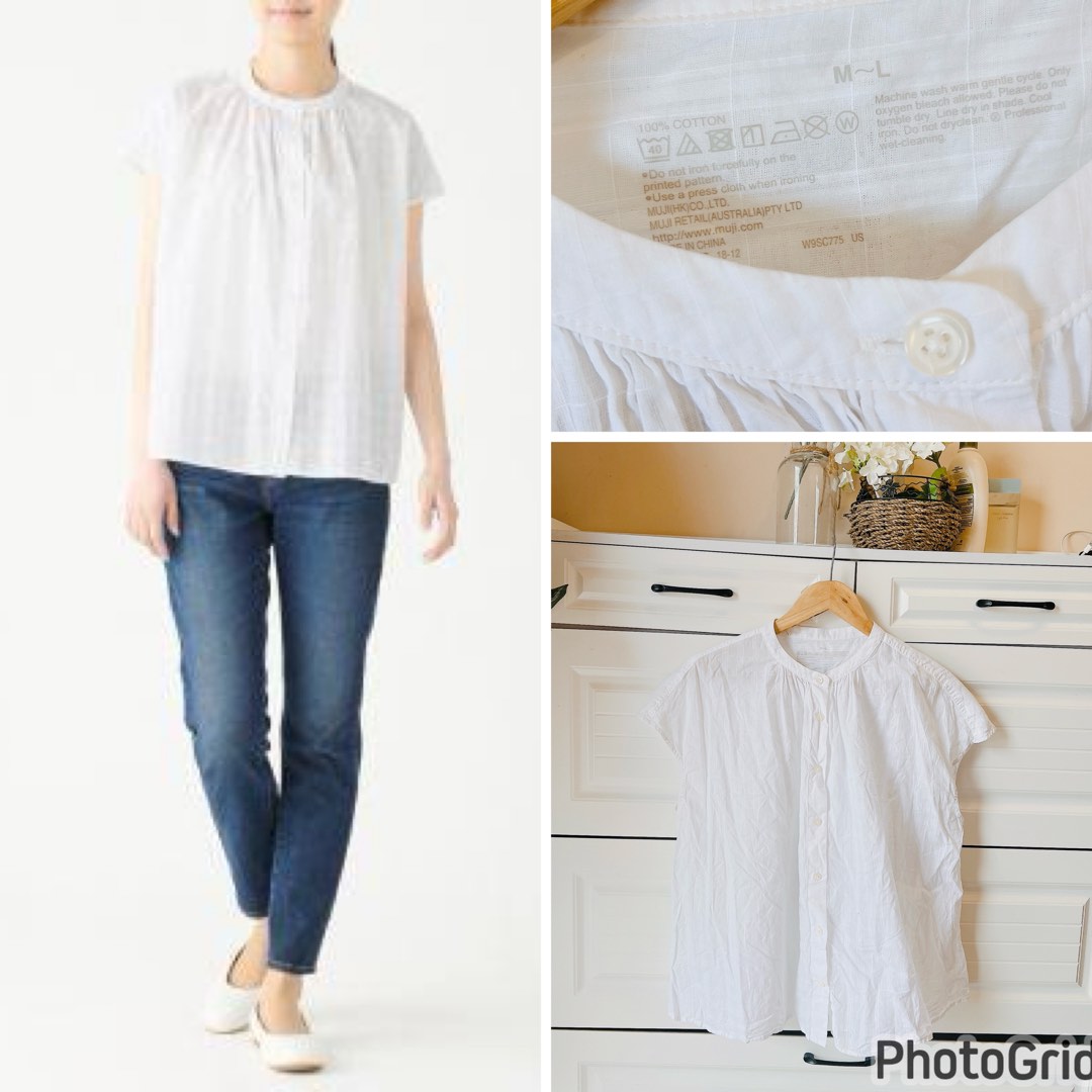Muji x Uniqlo Buttoned Blouse, Women's Fashion, Tops, Blouses on Carousell