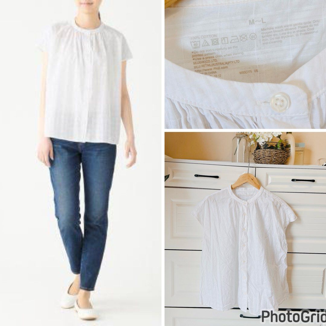 Muji x Uniqlo Buttoned Blouse, Women's Fashion, Tops, Blouses on Carousell